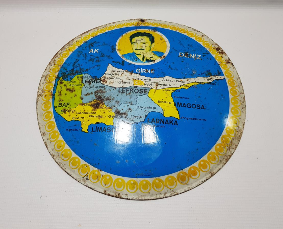 1974 ÖNCESİ TÜRK ADASI KIBRIS HARİTALI VE BÜLENT ECEVİT RESİMLİ TENEKE ...